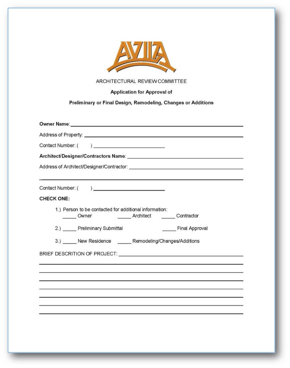 Avila Property Owners' Association – New Home Submittal, Preliminary or ...